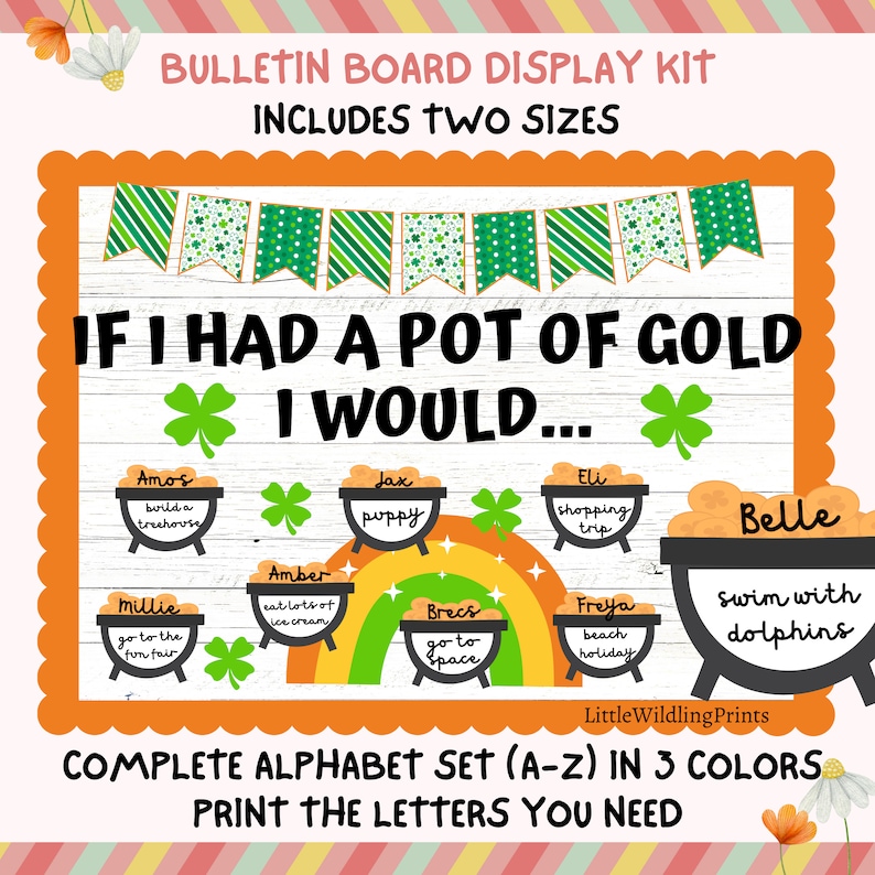 St Patricks Day Bulletin Board Kit, Pot of Gold Bulletin Writing ...
