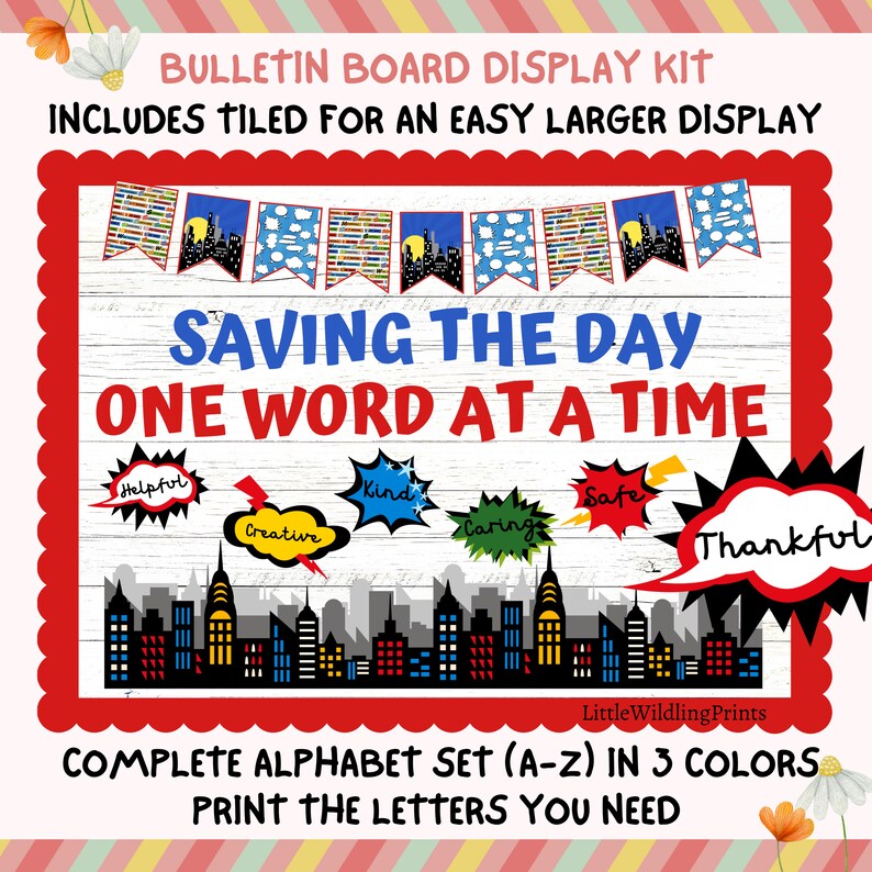 Superhero Bulletin Board Kit, Positive Words Kindness Reading Bulletin ...