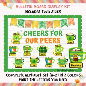 St Patricks Day Bulletin Board Kit, St Patricks Mugs Class Names, March ...