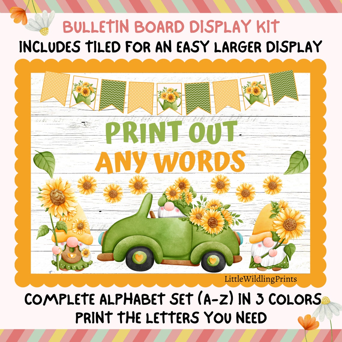Sunflower Gnomes Bulletin Board Kit Blooming Floral Car - Etsy