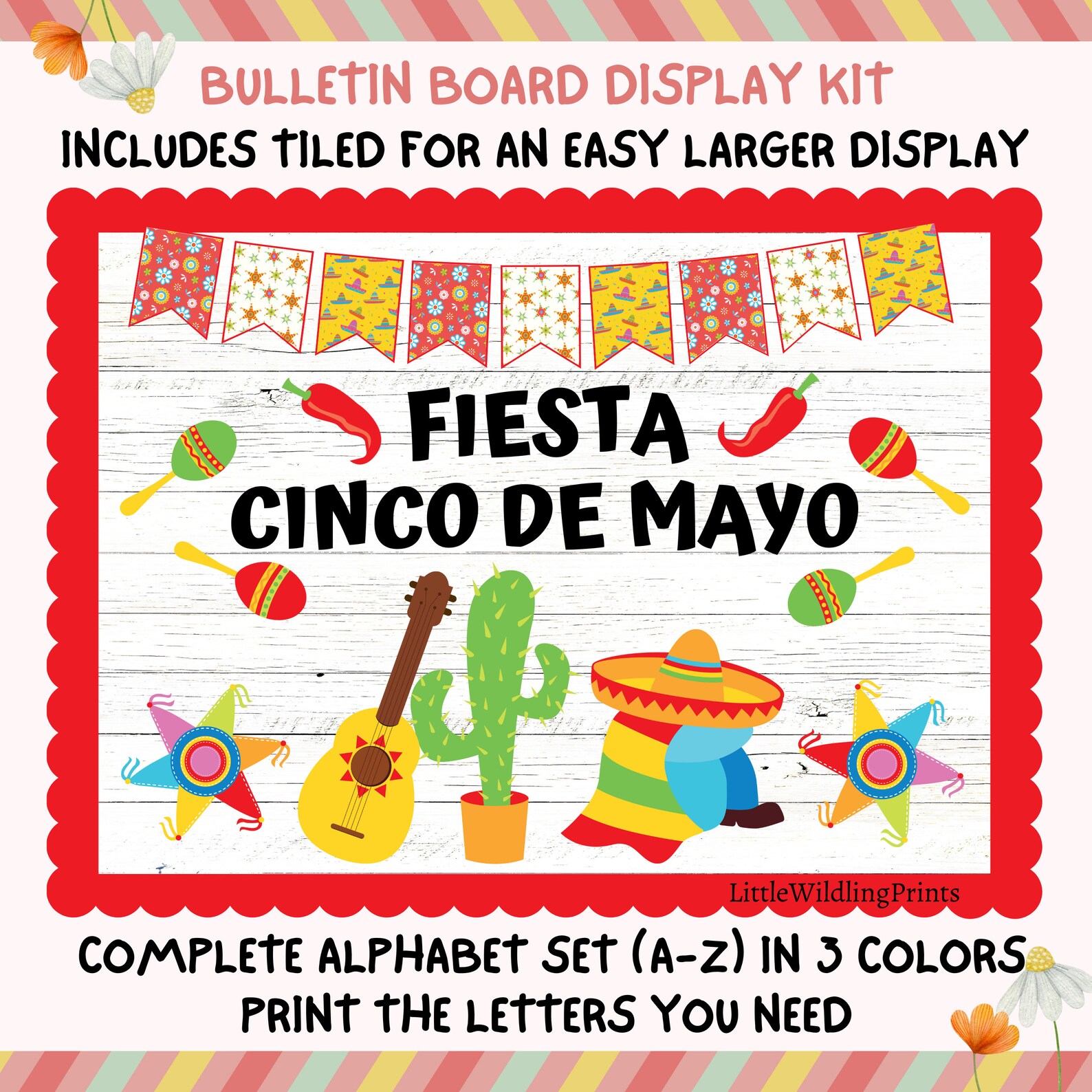 Fiesta Cinco De Mayo Bulletin Board Kit, Spring Mexican Party, Sombrero ...