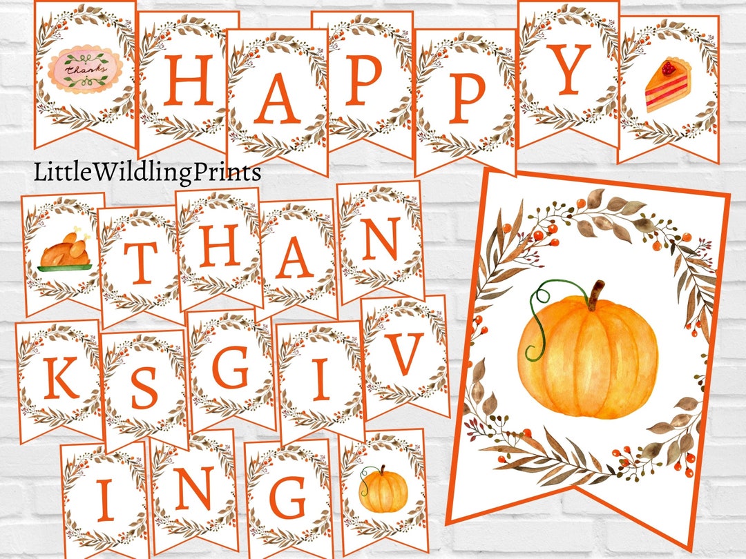 Happy Thanksgiving Banner, Printable Digital Download, Give Thanks Fall ...