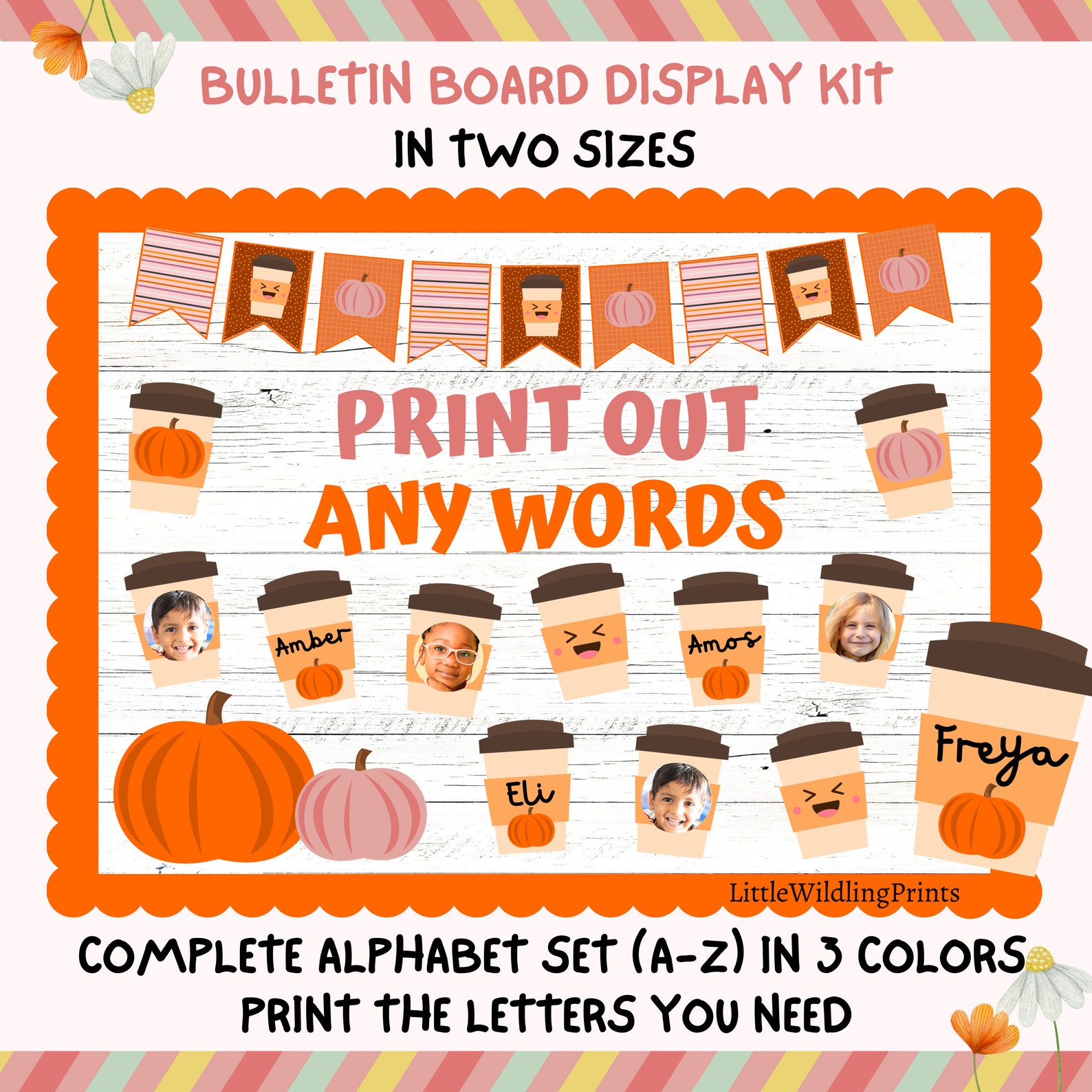 Pumpkin Spice Bulletin Board Kit, Pumpkin Latte Fall Class Names Photos ...