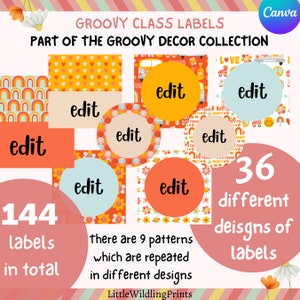 Groovy Classroom Labels, EDITABLE, Rainbow Boho Retro 70s Theme ...