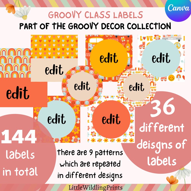 Groovy Classroom Labels EDITABLE Rainbow Boho Retro 70s - Etsy
