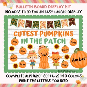 Pumpkin Fall Bulletin Board Kit, Scarecrow Harvest Pumpkin Class Names ...