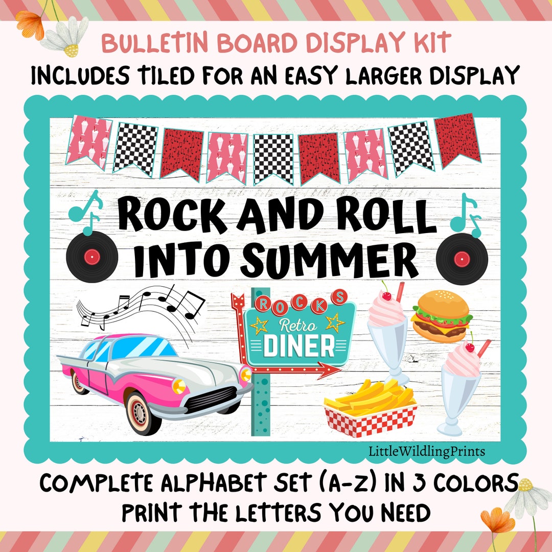 50's Diner Retro Bulletin Board Kit, 50's Rock N Roll Class Decor ...