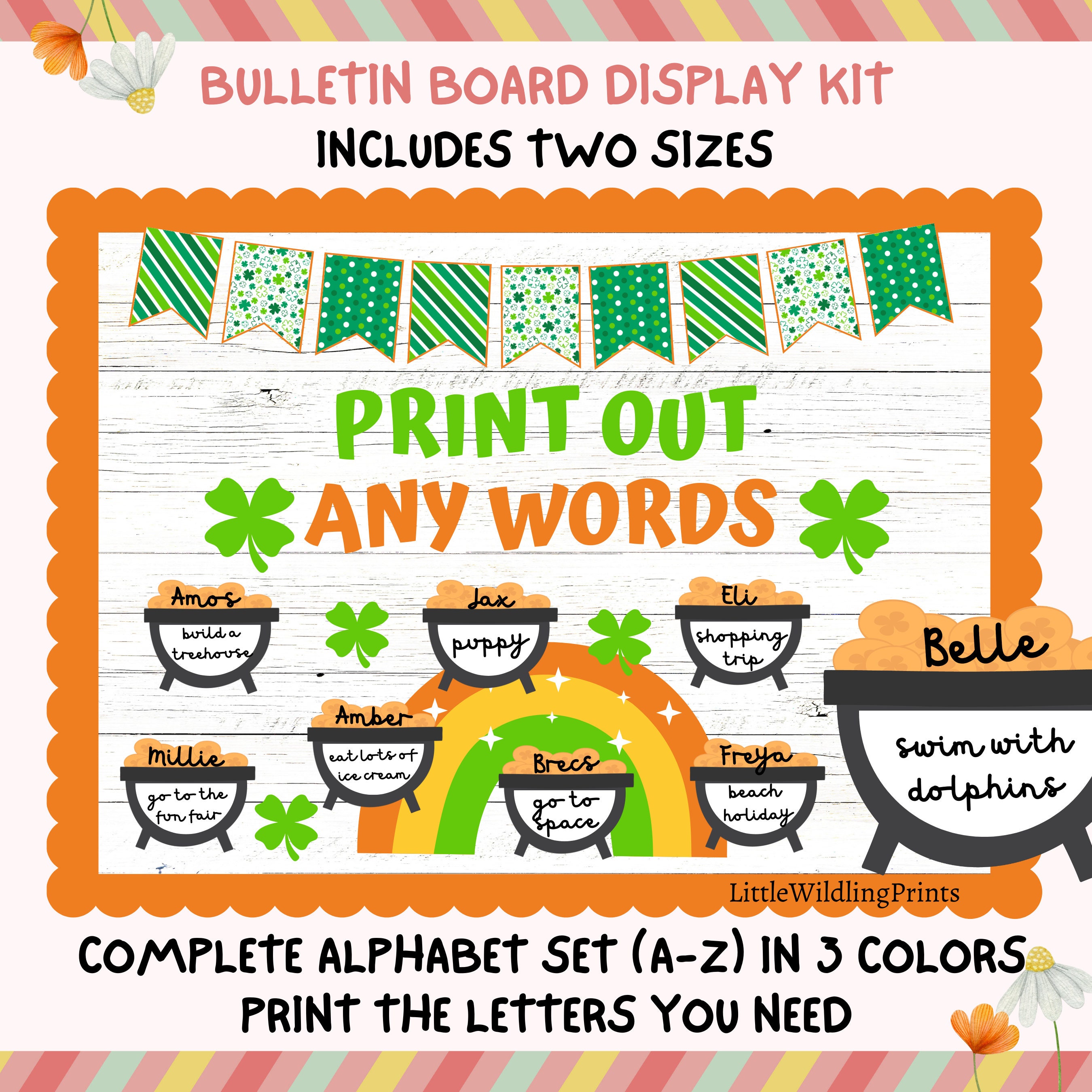 St Patricks Day Bulletin Board Kit, Pot of Gold Bulletin Writing ...