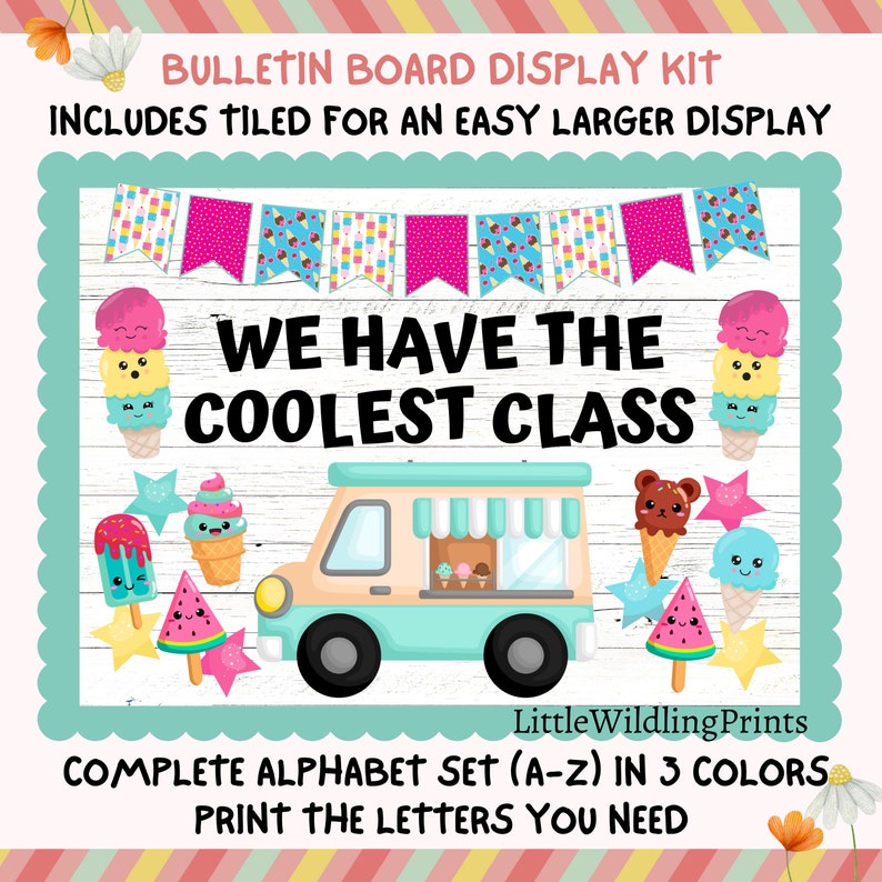 Ice Cream Truck Summer Bulletin Board Kit Cool Class Cone - Etsy