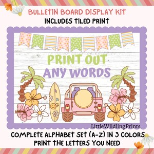 Summer Bulletin Board Kit, Retro Summer Bulletin Board, Surfing ...