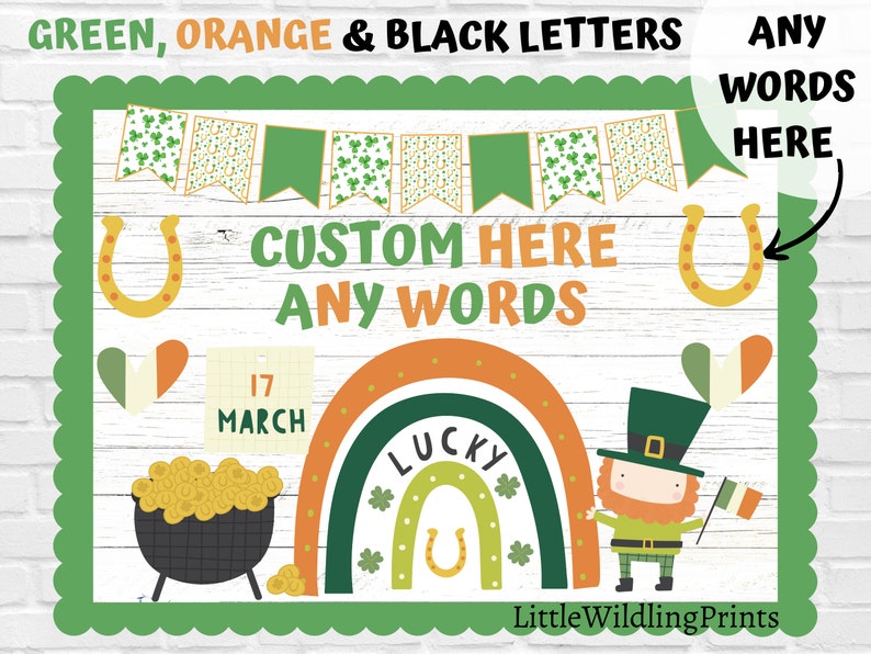 St Patricks Day Rainbow Bulletin Board Display Kit Custom Any Words ...