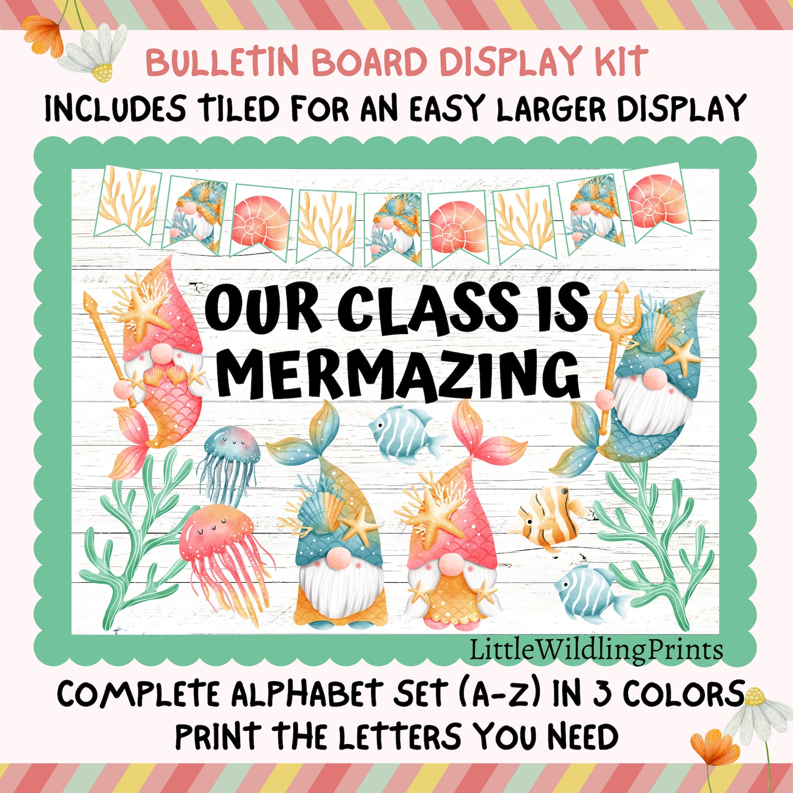 Mermaid Gnomes Bulletin Board Kit Under the Sea Ocean Jelly - Etsy