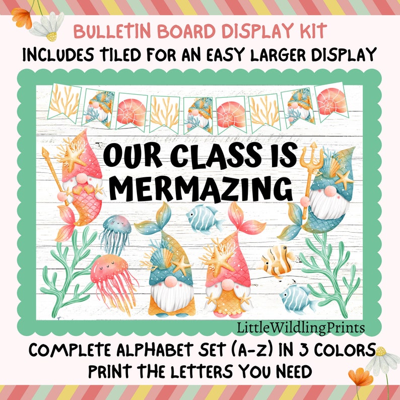 Mermaid Gnomes Bulletin Board Kit - Under the Sea Ocean Jelly Fish ...