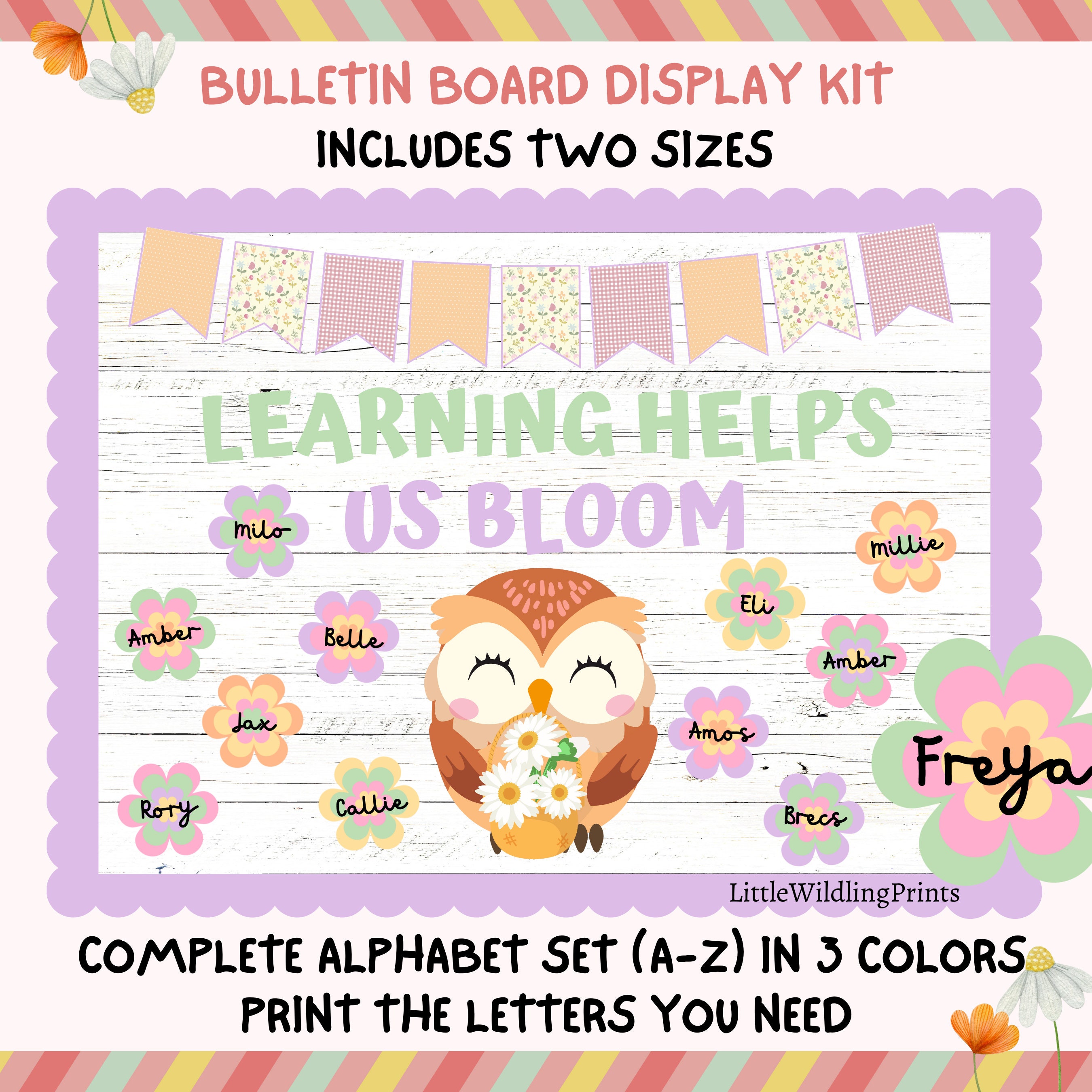 Spring Flowers Blooming Bulletin Board Display Kit, Class Names Owl - Etsy