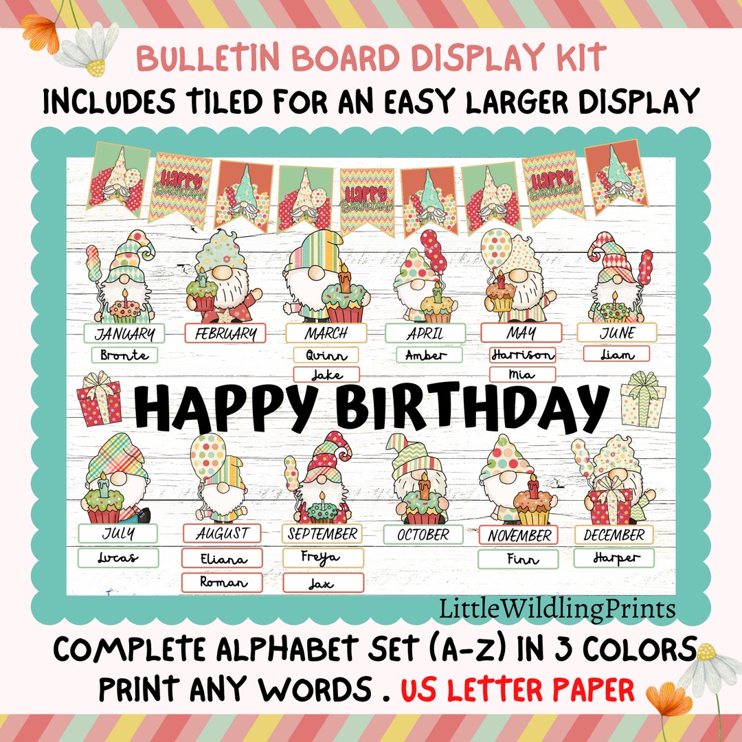 Birthday Gnomes Bulletin Board Birthday Display Kit Custom Any Words ...