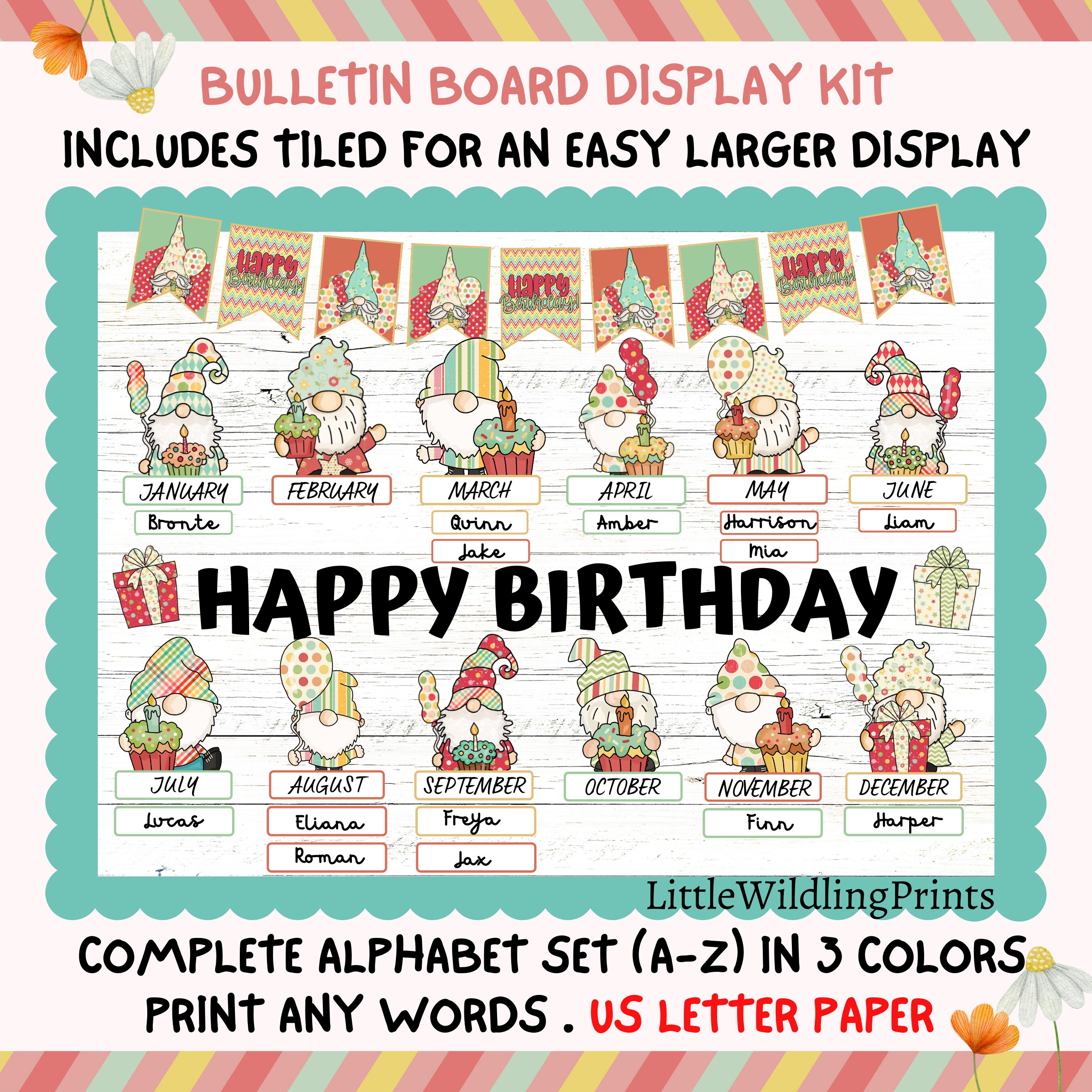 Birthday Gnomes Bulletin Board Birthday Display Kit Custom Any - Etsy