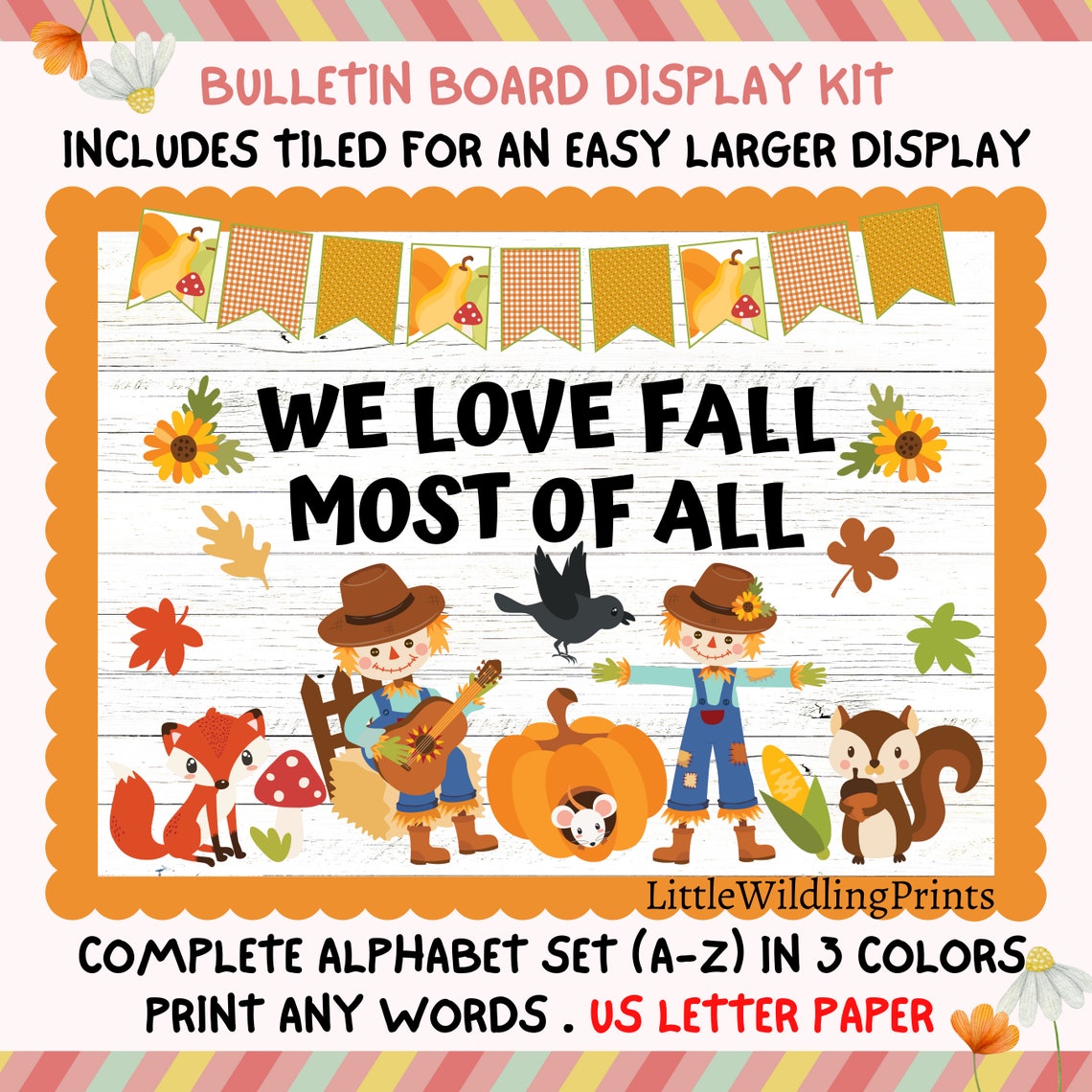 Fall Scarecrow Autumn Thanksgiving Harvest Bulletin Board - Etsy