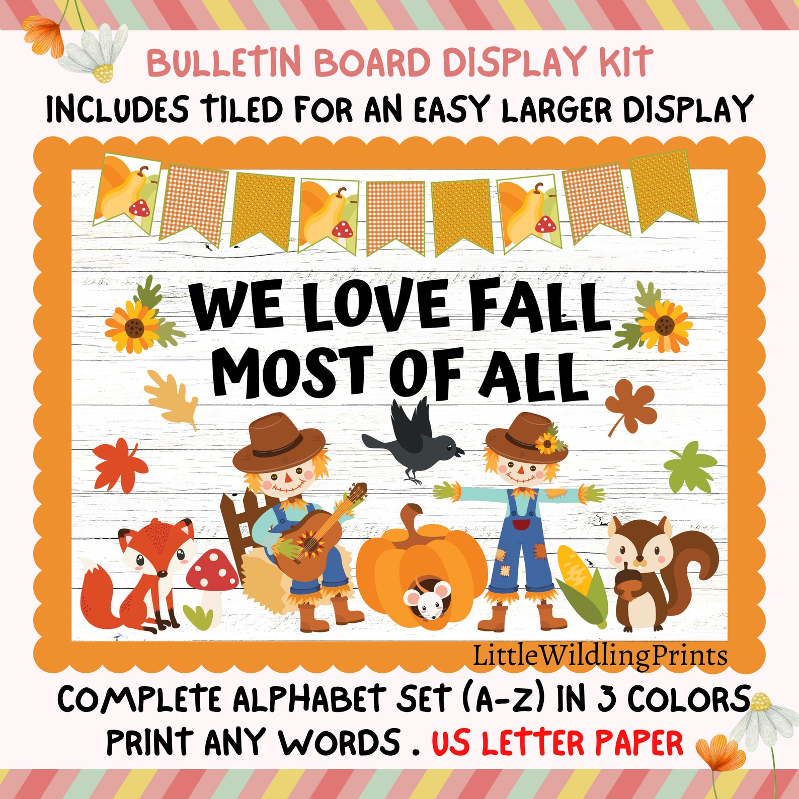 Fall Scarecrow Autumn Thanksgiving Harvest Bulletin Board - Etsy