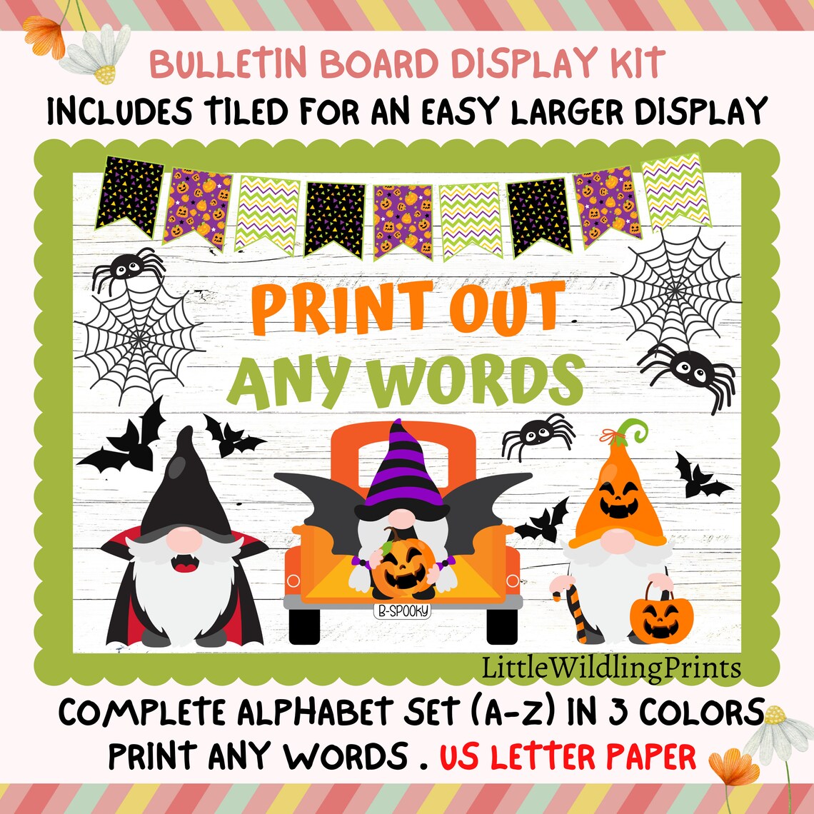 Halloween Gnomes Truck Bulletin Board Kit October - Etsy