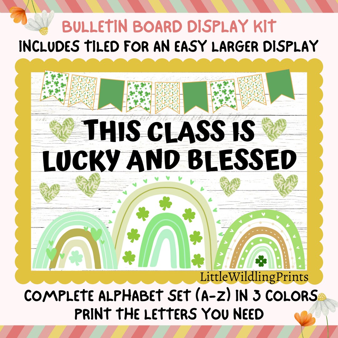 St Patricks Day Boho Rainbows Class Lucky Blessed Bulletin Board ...