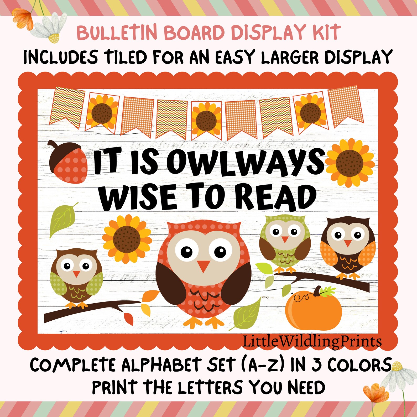 Reading Owls Bulletin Board Kit, Books Library Wise Owl Fall Theme ...