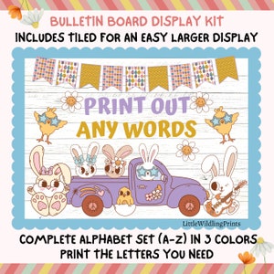 Easter Bunny Bulletin Board Kit, Retro Truck Easter Bulletin, Hoppy ...