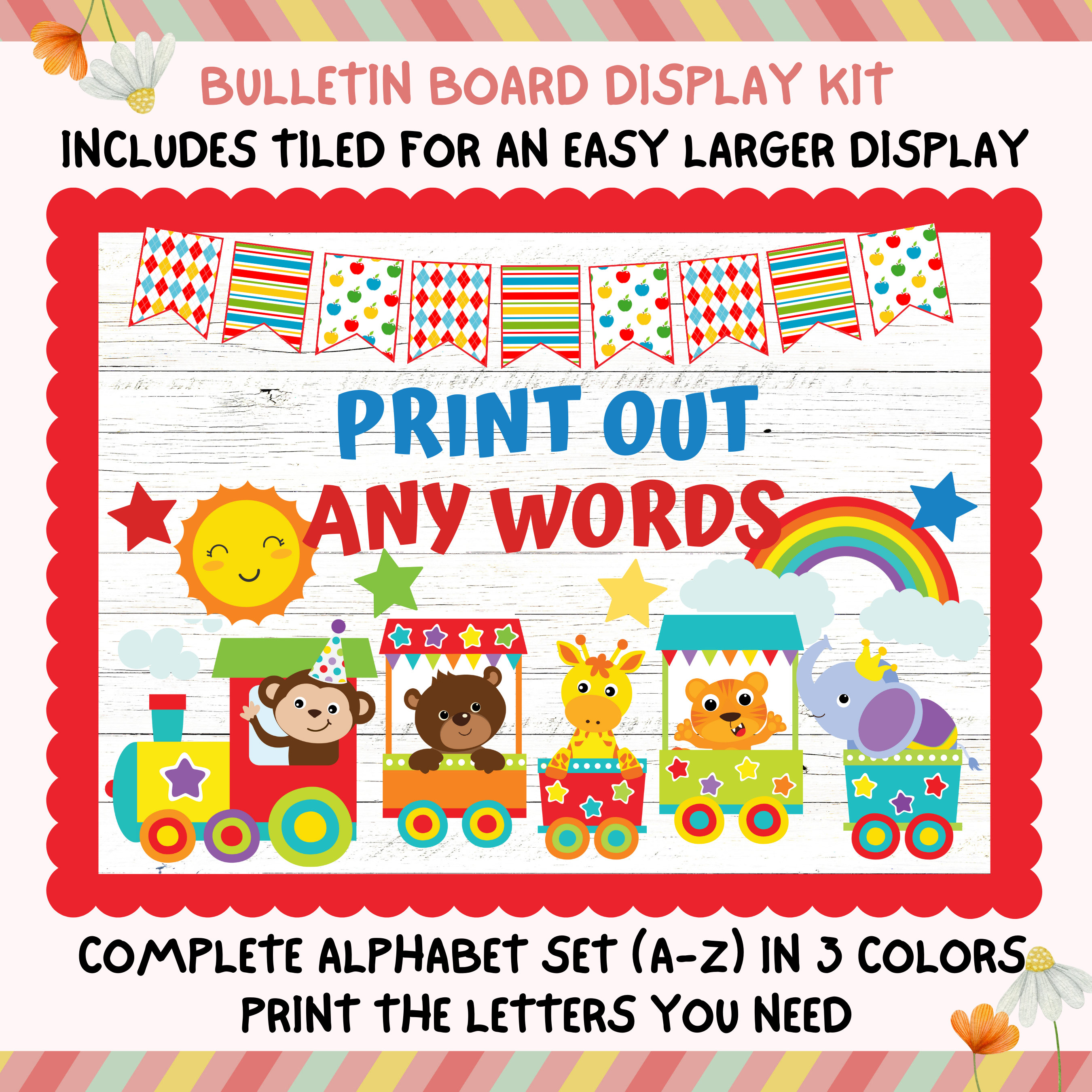 Kinder Pre K First Second Animal Train Colorful Rainbow - Etsy