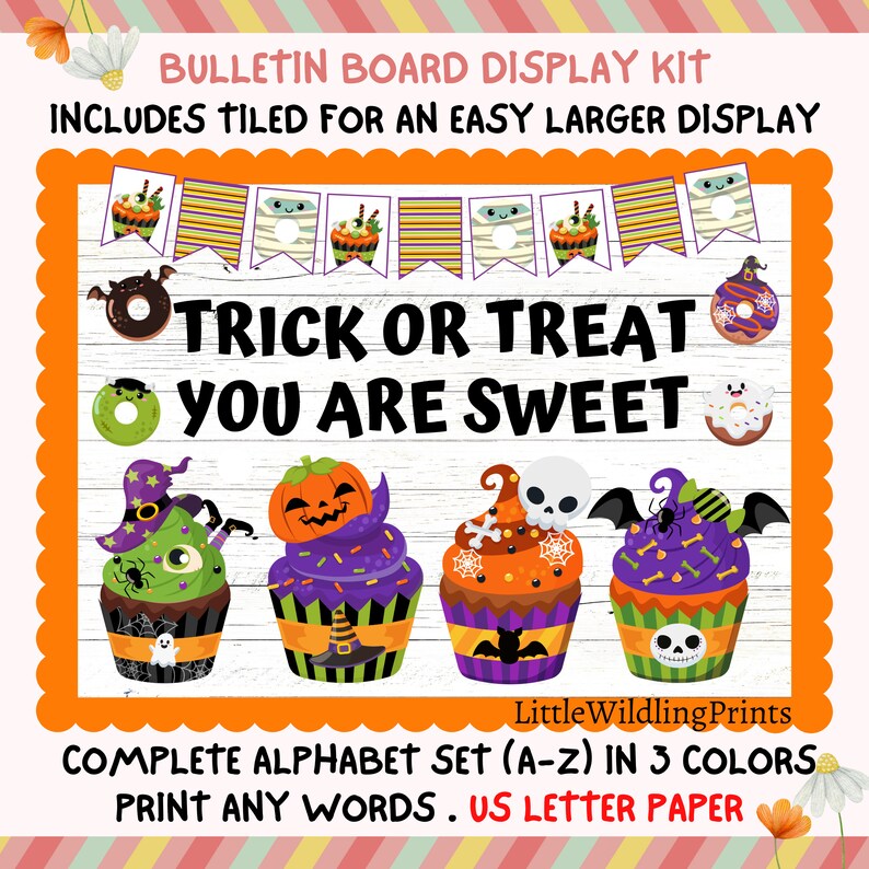 Halloween Cupcakes Bulletin Board Kit October - Etsy