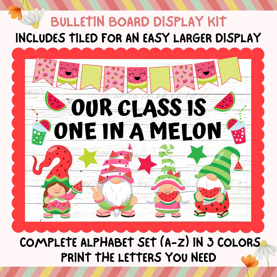 Watermelon Gnomes Bulletin Board Sweet Fruit Summer Display Kit Custom ...