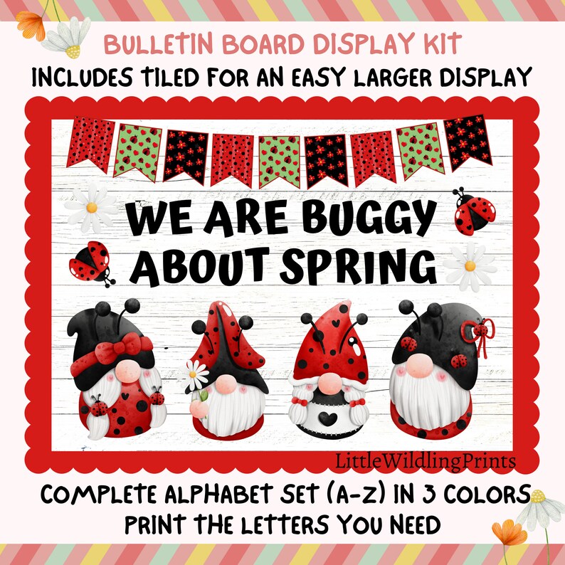 Ladybugs Spring Gnome Bulletin Board Display Custom Any Words - Etsy