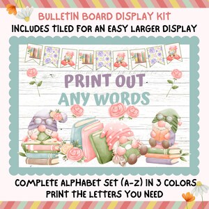 Reading Gnomes Bloom Bulletin Board Kit, Books Library Floral Gnomies ...