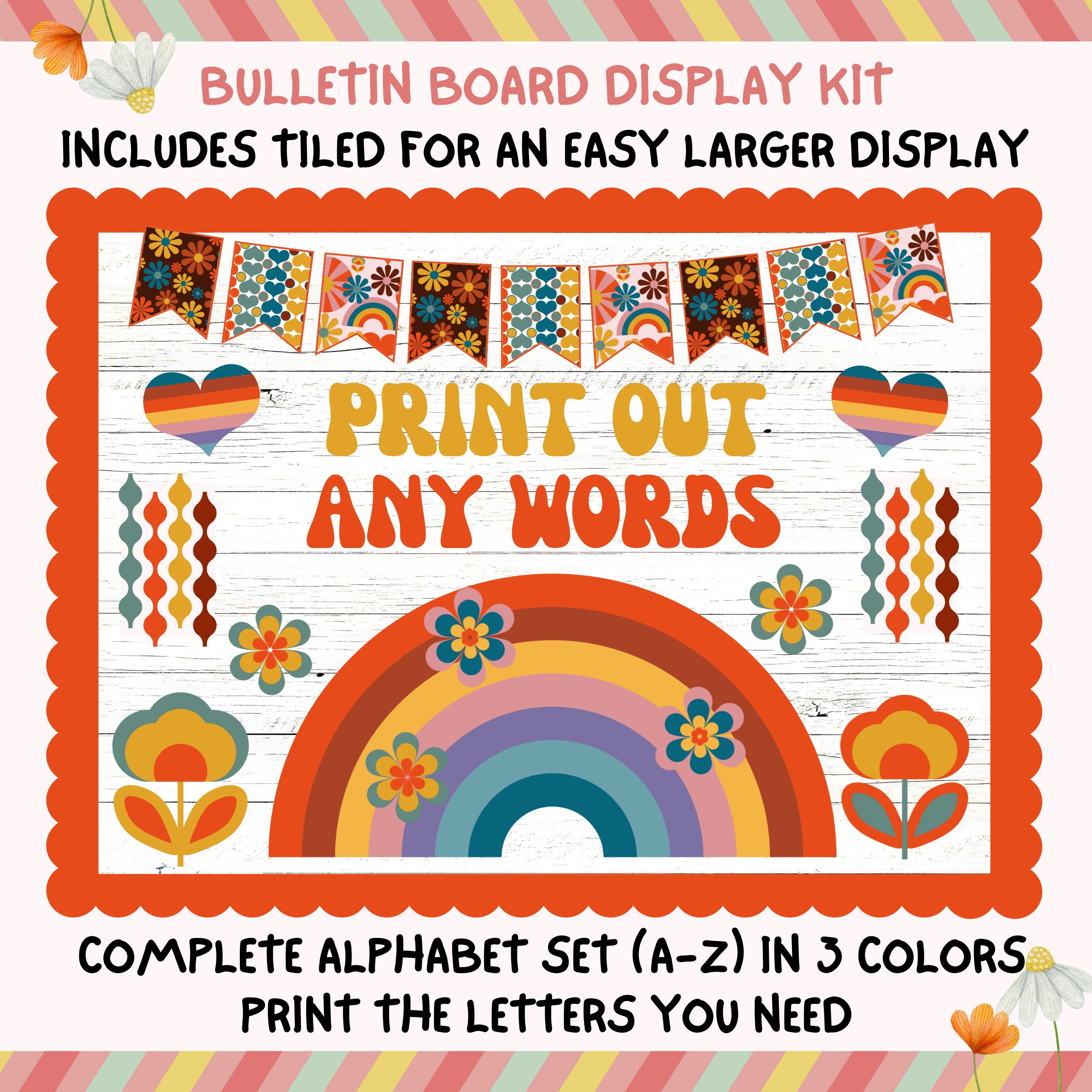 Boho Retro Positive Bulletin Board Kit Good Day to Learn - Etsy