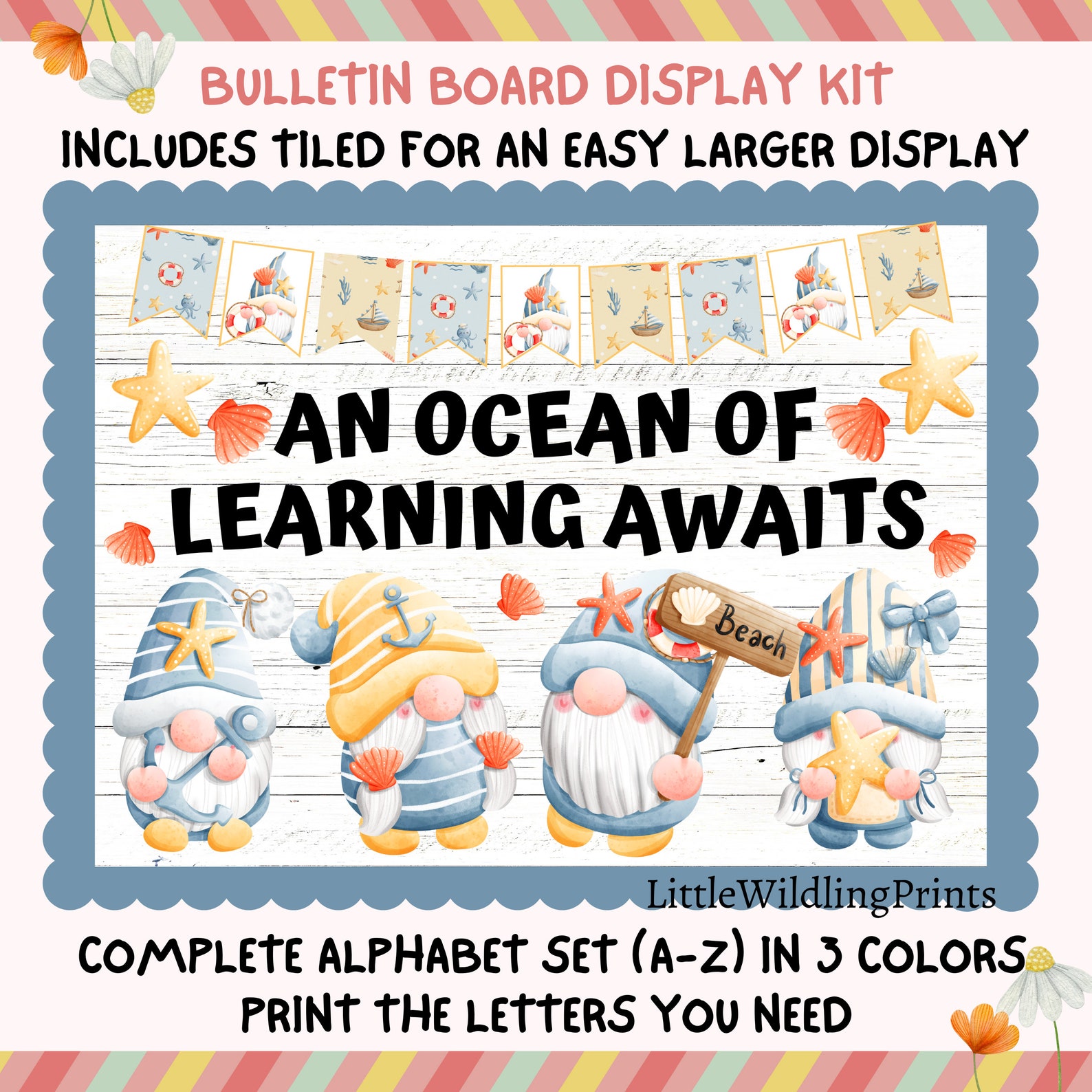 Beach Gnomes Bulletin Board Kit Sea Ocean Learning Theme - Etsy