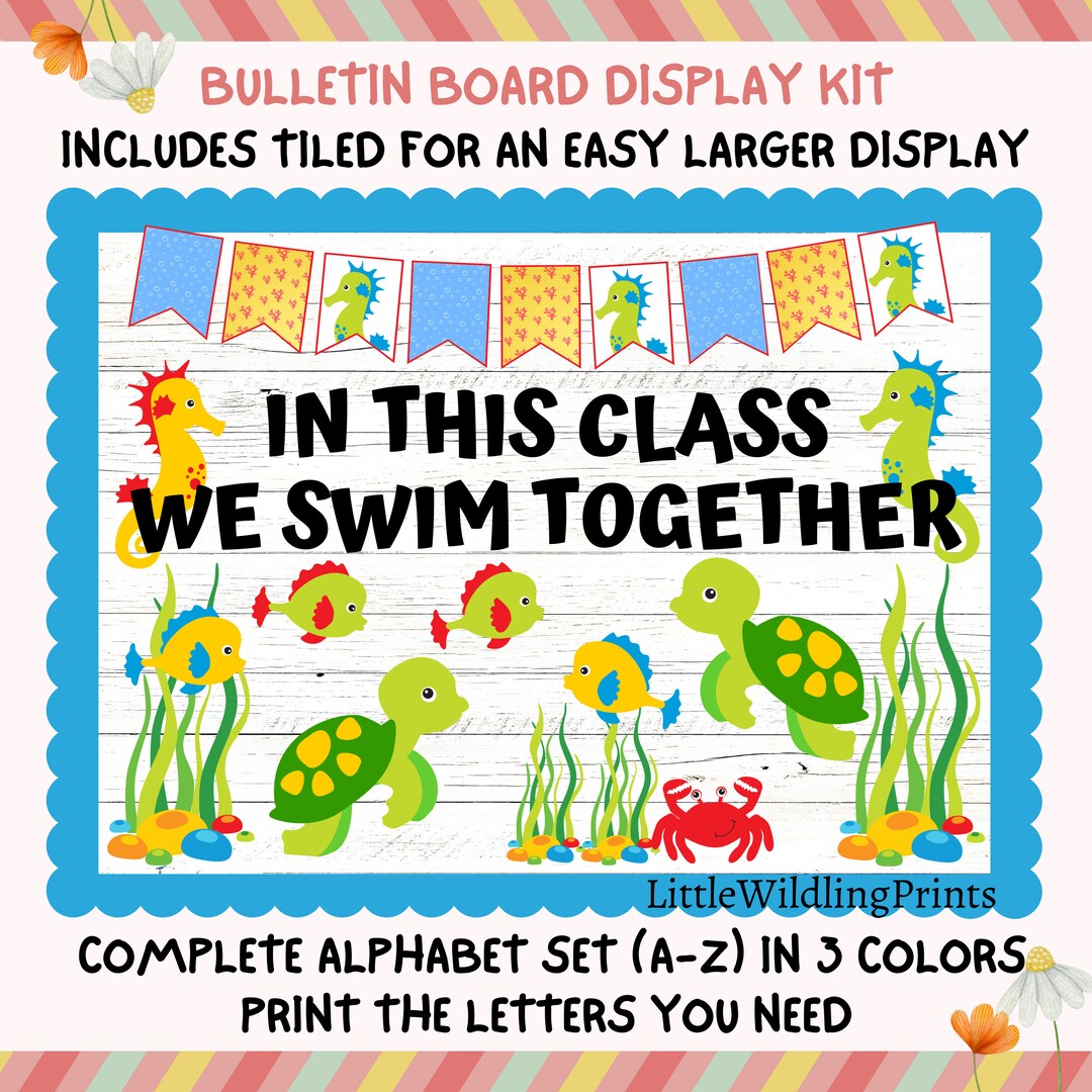 Under the Sea Bulletin Board Kit, Sea Animals Ocean Fish Nautical Theme ...