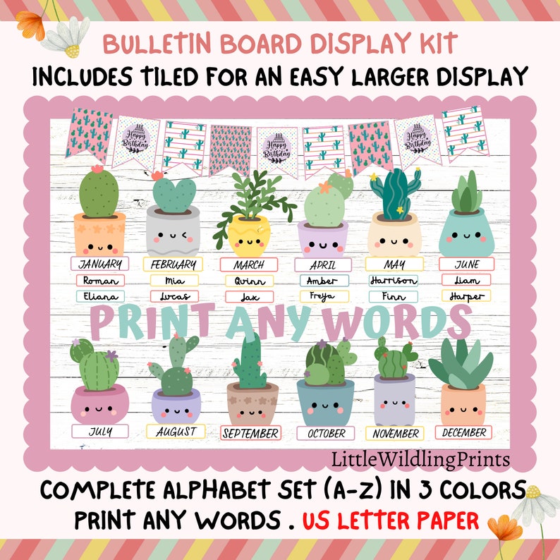 Birthday Cactus Bulletin Board Plants Succulents Garden - Etsy