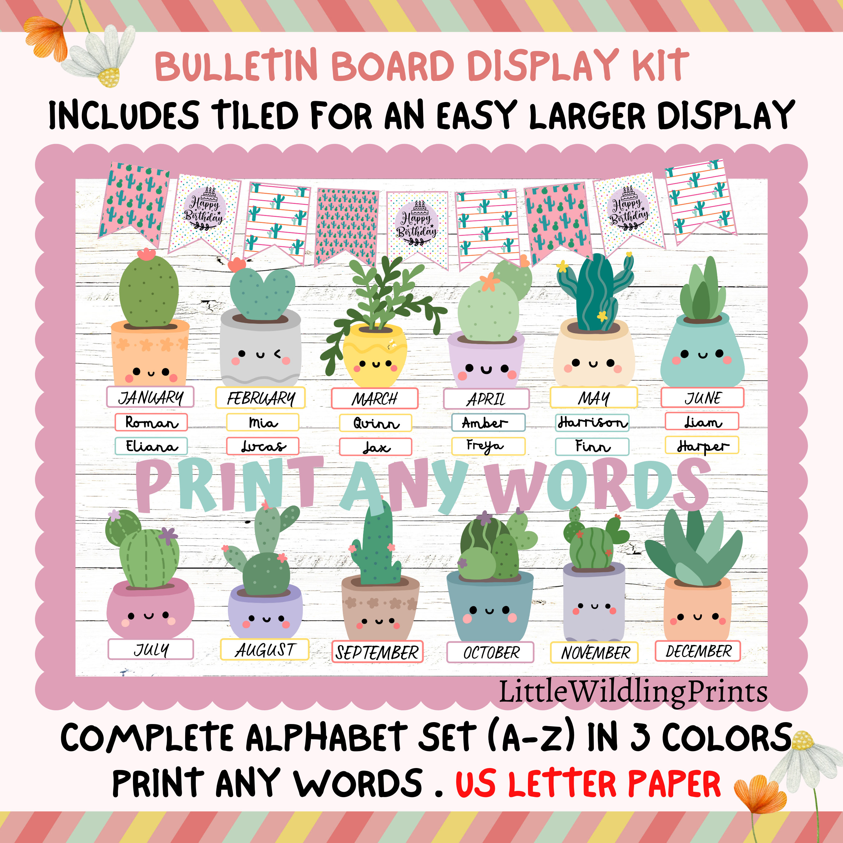 Birthday Cactus Bulletin Board Plants Succulents Garden - Etsy