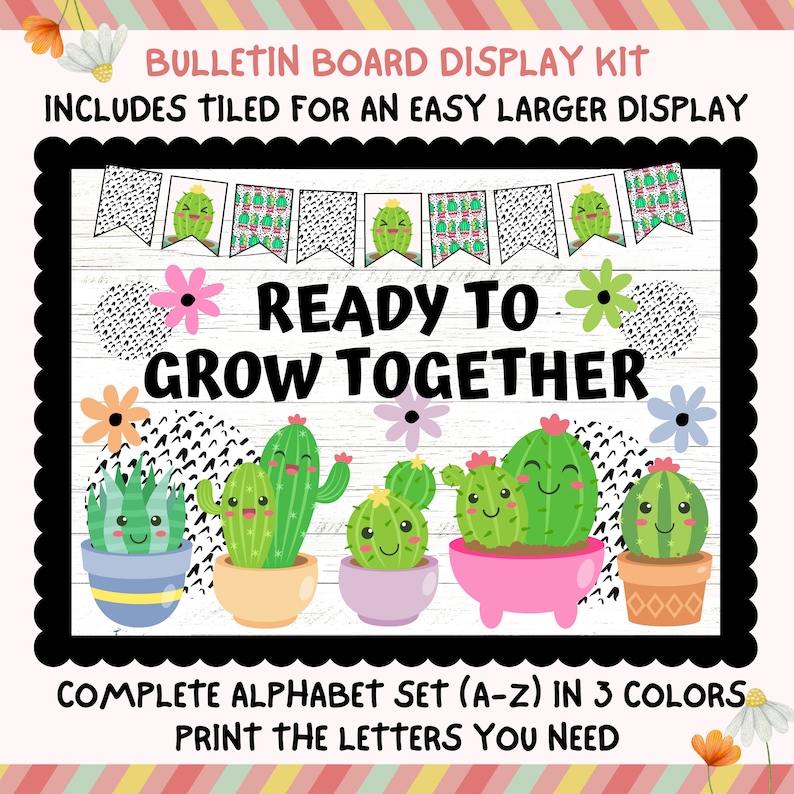 Cactus Grow Together Bulletin Board Kit, Plants Succulents Garden Cacti ...