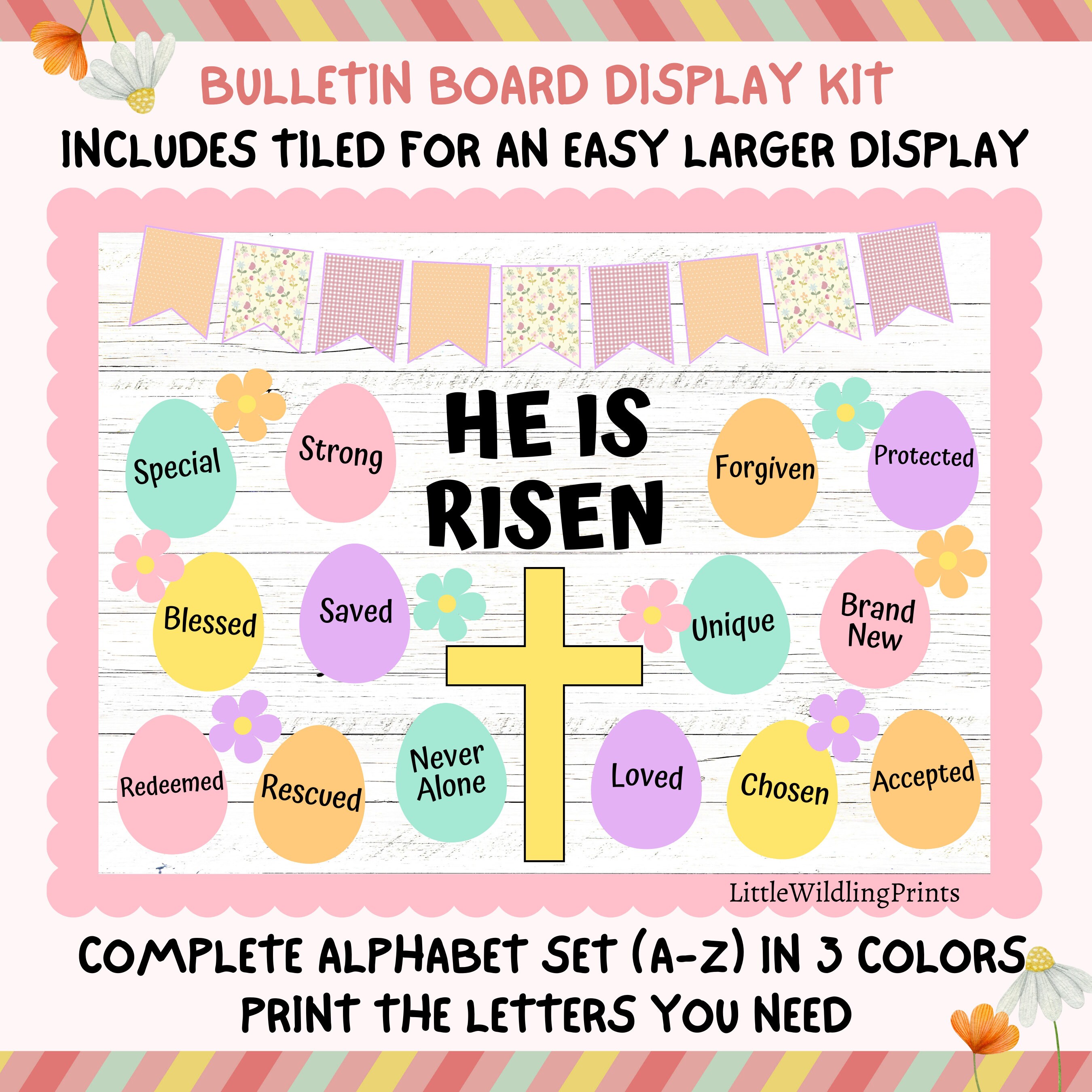 Biblical Affirmation Bulletin Board Kit He is Risen Resurrection ...