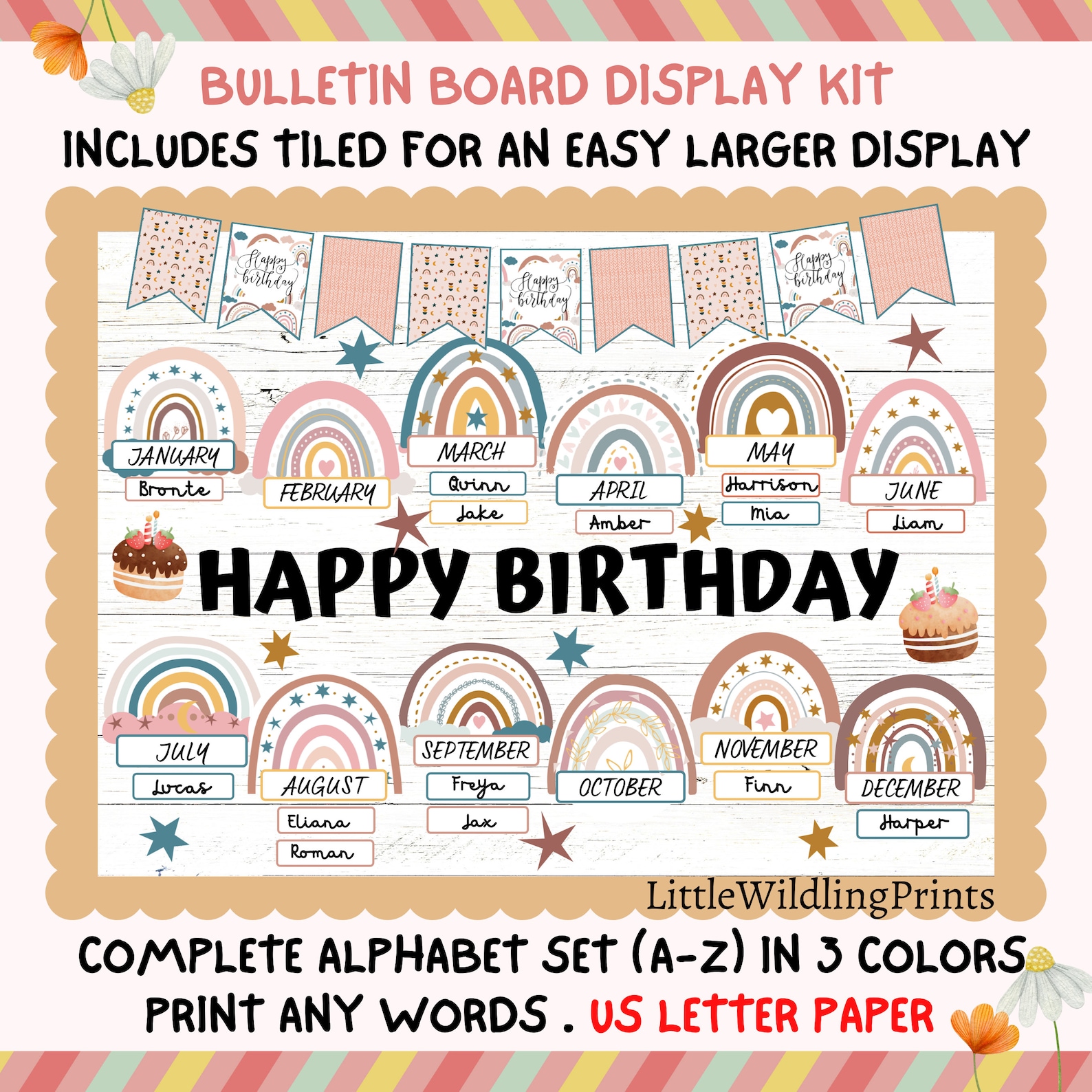 Boho Birthday Bulletin Board Rainbow Classroom Birthday - Etsy