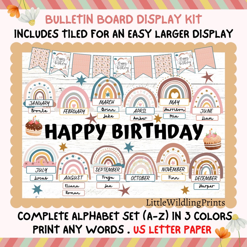 Boho Birthday Bulletin Board Rainbow Classroom Birthday - Etsy