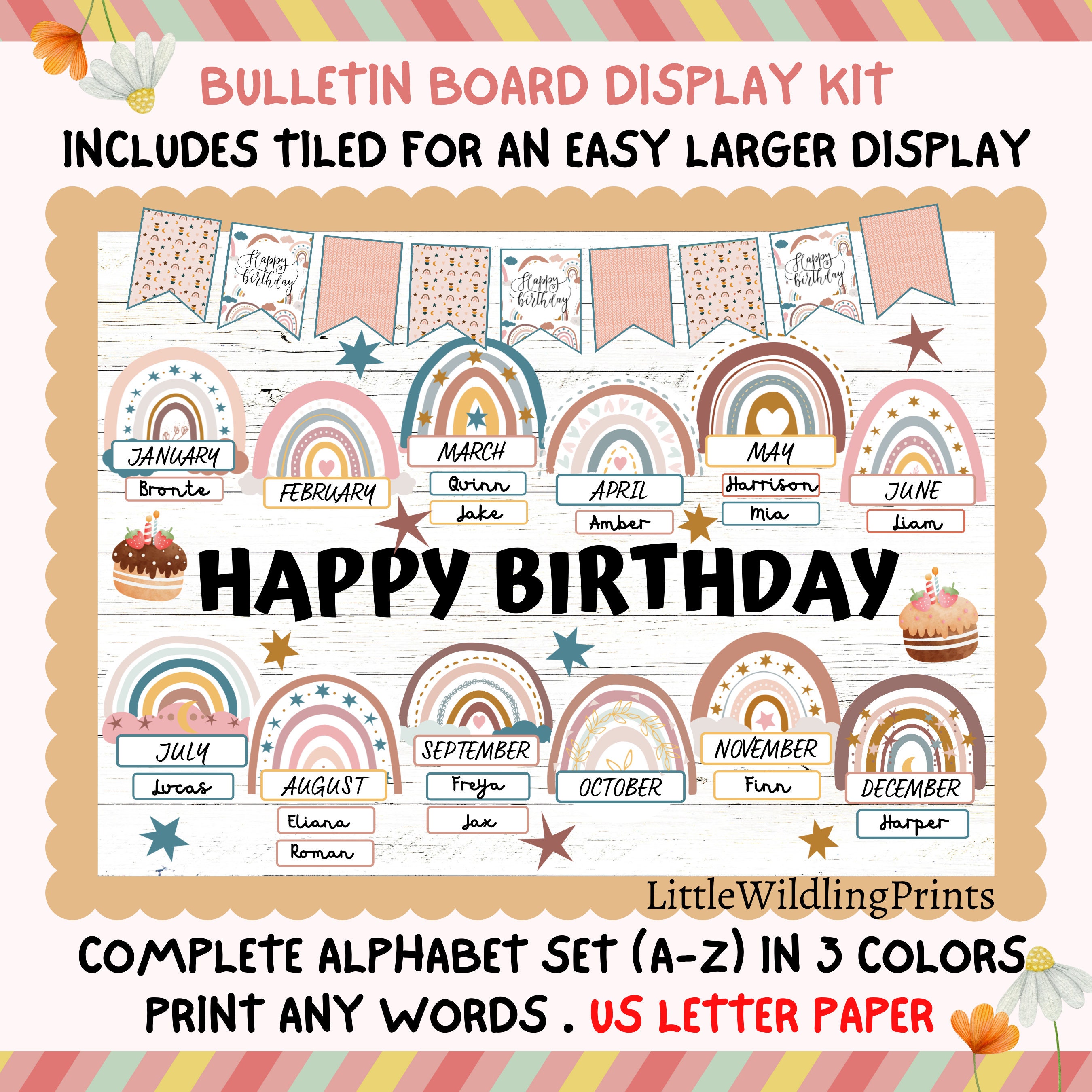 Boho Birthday Bulletin Board Rainbow Classroom Birthday Display ...