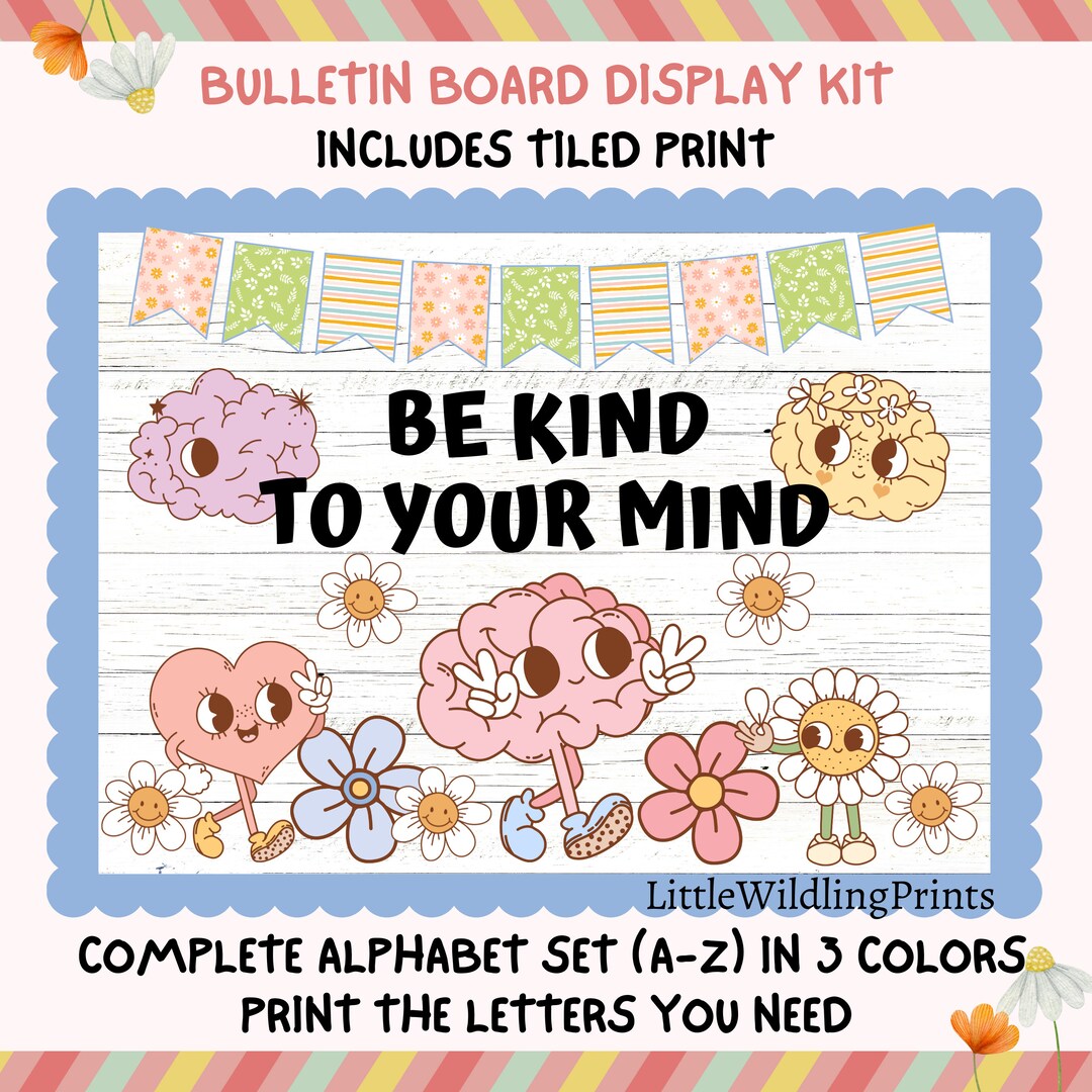 Retro Mental Health Matters Bulletin Board Kit, Mental Health Awareness ...