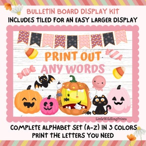 Boho Halloween, Pink Pumpkin, Candy Cat, Bulletin Board Kit - Etsy