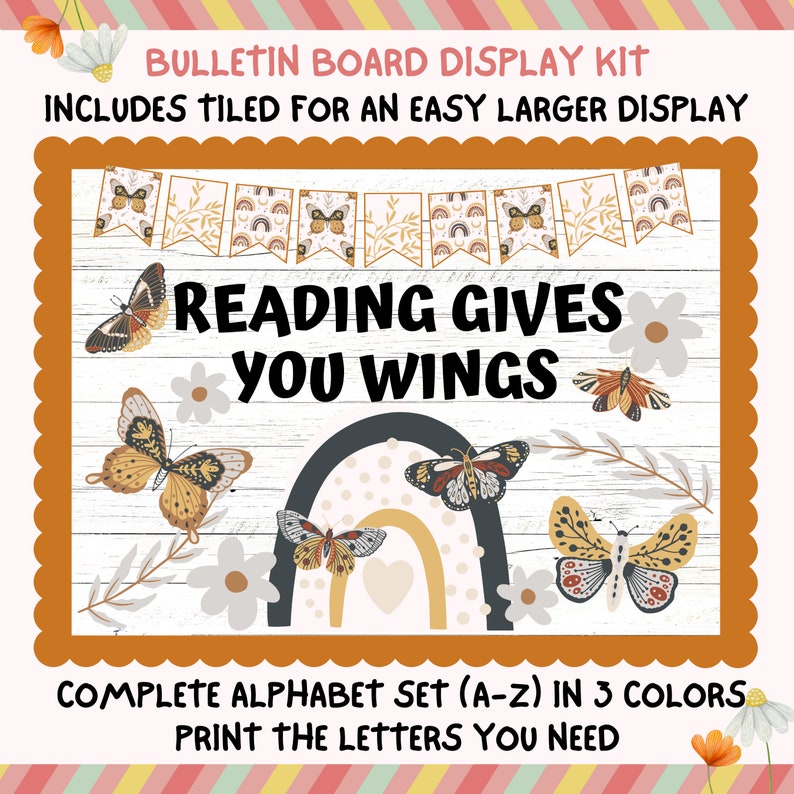 Reading Butterfly Bulletin Board Kit Boho Butterflies Retro - Etsy