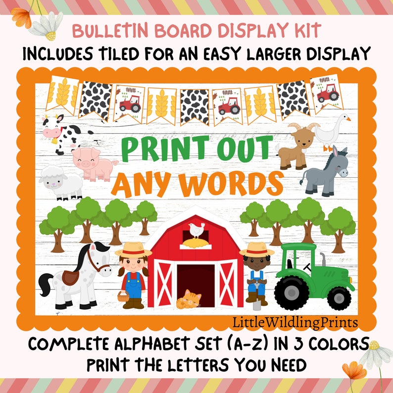 Down on the Farm Animals Spring Barn Herd Bulletin Board Display Kit ...