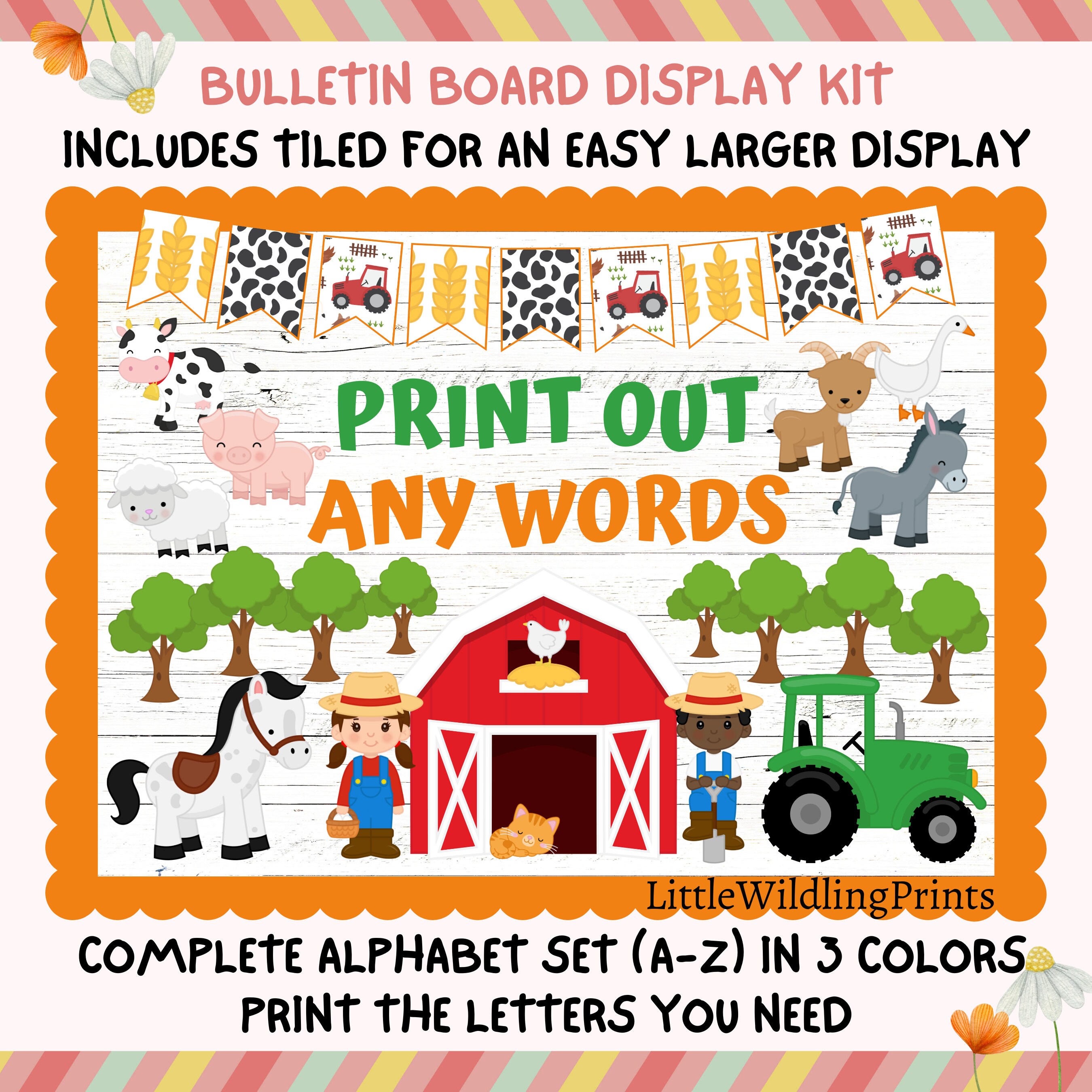 Down on the Farm Animals Spring Barn Herd Bulletin Board Display Kit ...