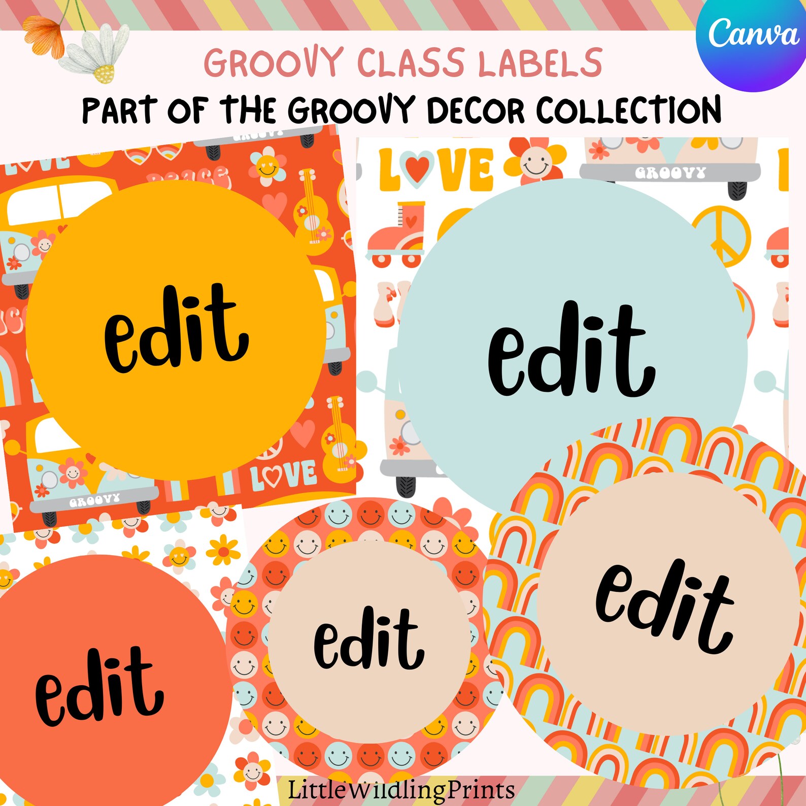 Groovy Classroom Labels EDITABLE Rainbow Boho Retro 70s - Etsy