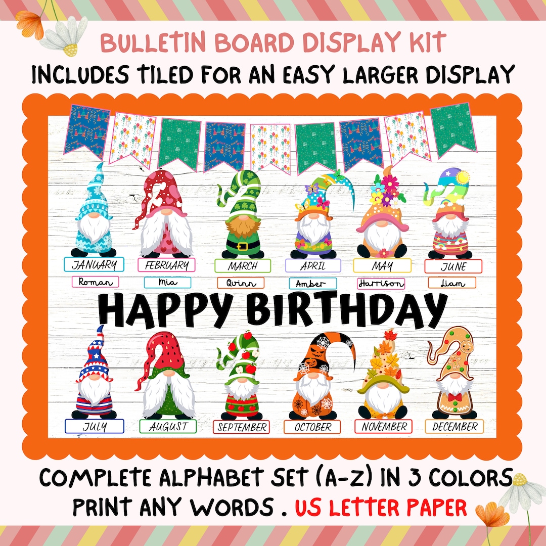 Fun Birthday Gnomes Bulletin Board, Season Theme Birthday Display Kit ...