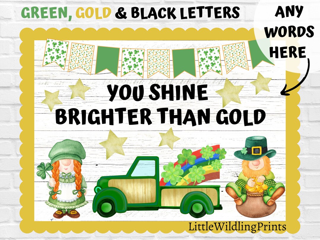 St Patricks Day Gnome You Shine Brighter Than Gold Bulletin Board ...