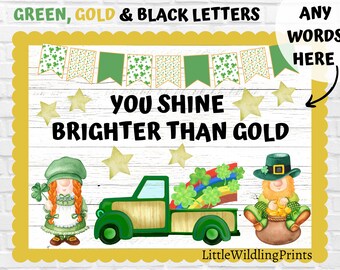 St Patricks Day Gnome Bulletin Board Display Kit Custom Any Words ...